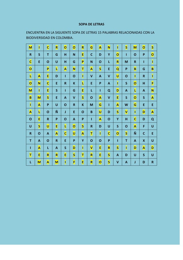 Sopa de letras biodiversidad | PDF