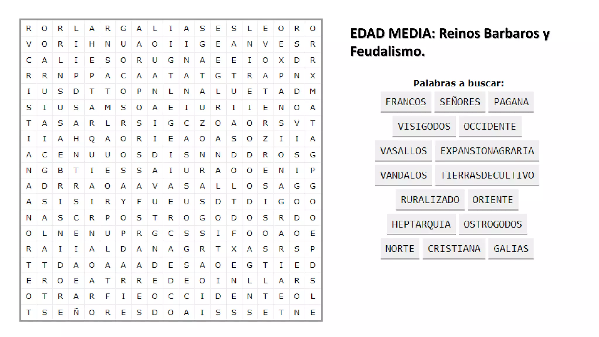 Sopa de letras edad media | PPT