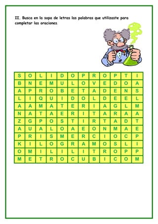 Sopa de letras estados de la materia | DOC