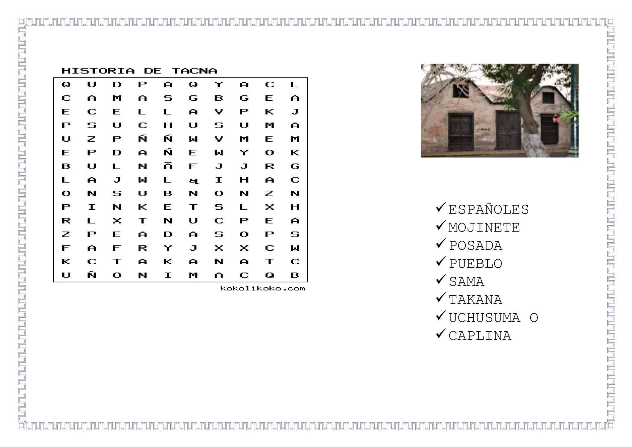 Sopa de letras historia de tacna | DOCX