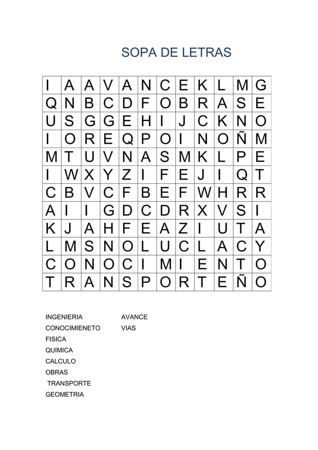 Sopa de letras ingenieria | DOC
