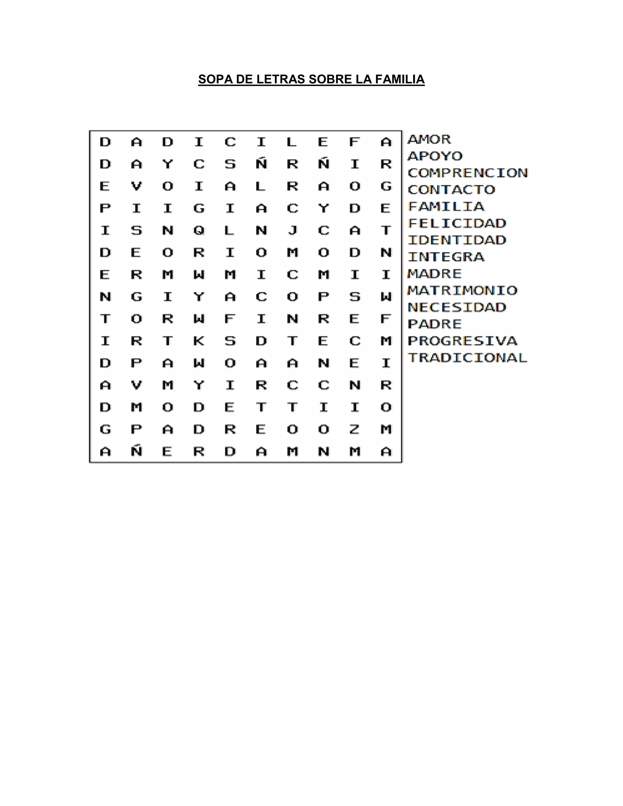 Sopa de letras la familia | PDF