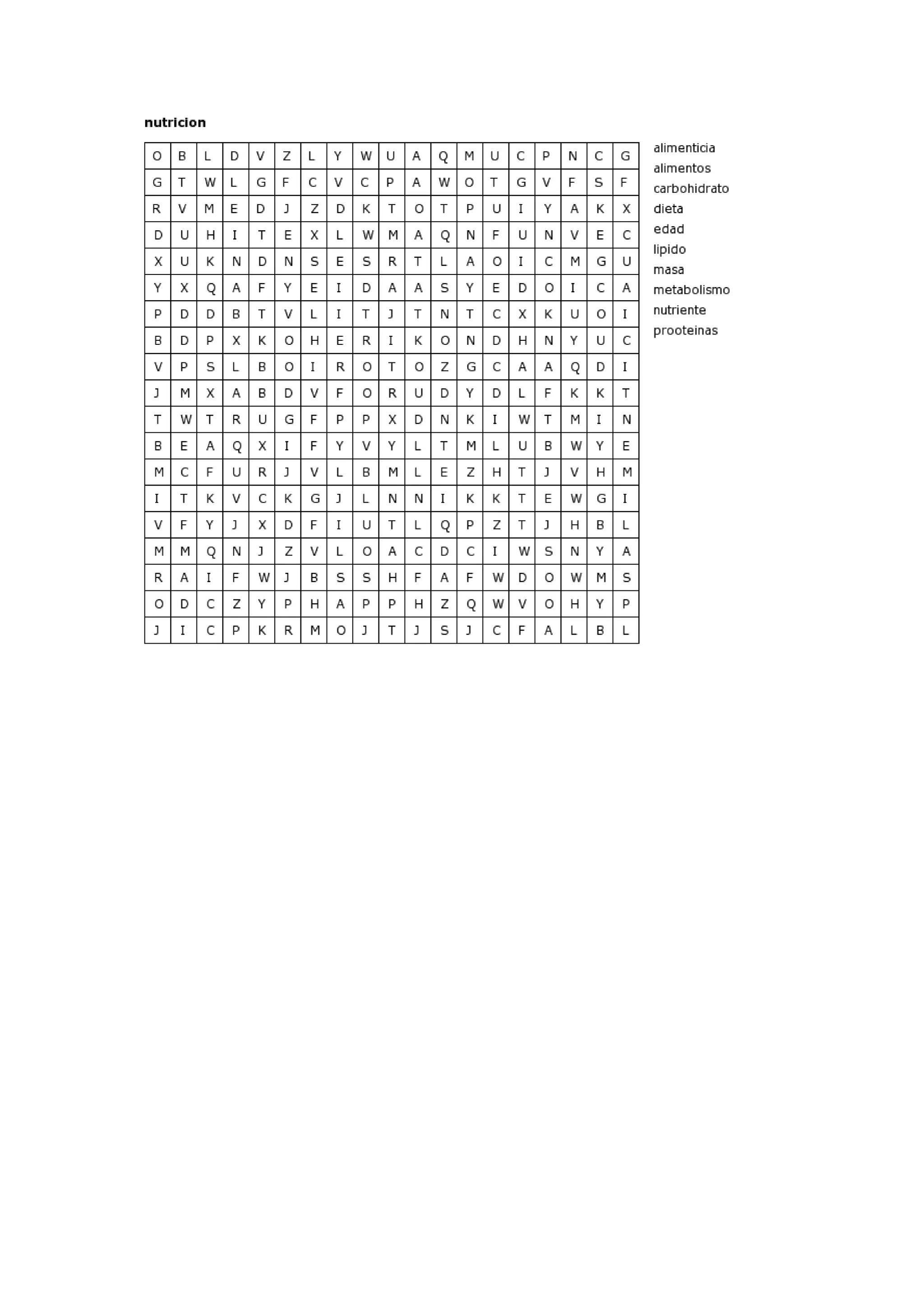 Sopa de letras nutricion | DOC