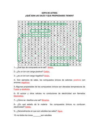 SOPA DE LETRAS ¿QUÉ SON LAS SALES Y QUE PROPIEDADES TIENEN? | DOC