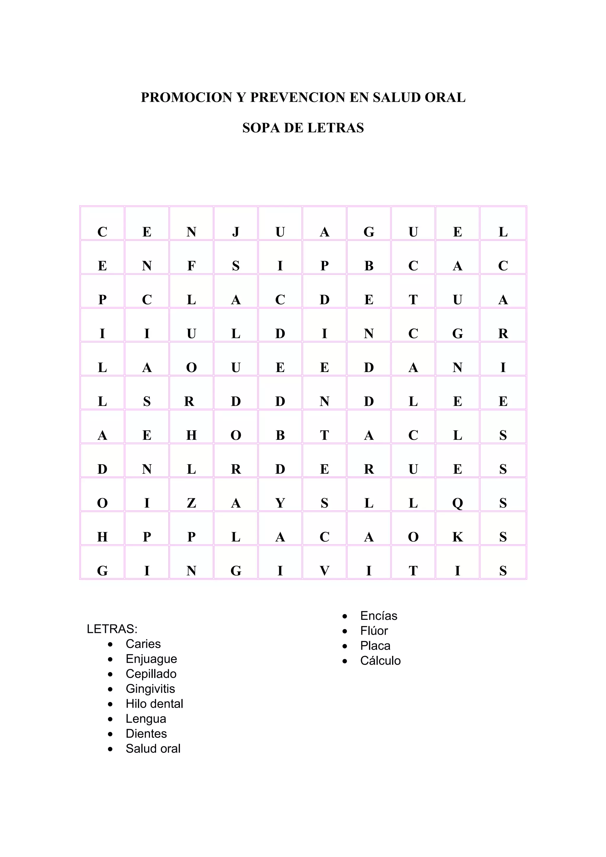 Sopa de letras p y p | DOC