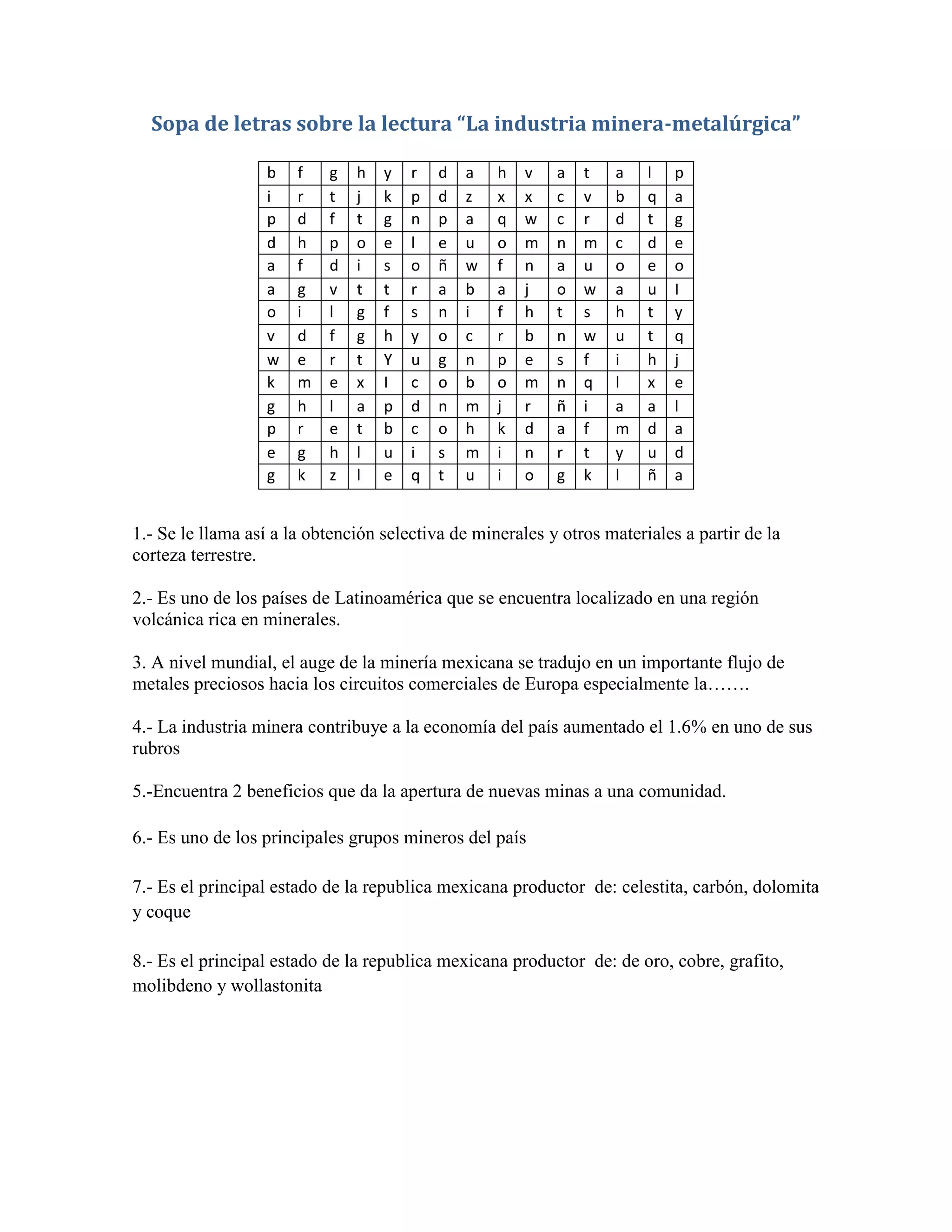 Sopa de letras Química III | DOCX