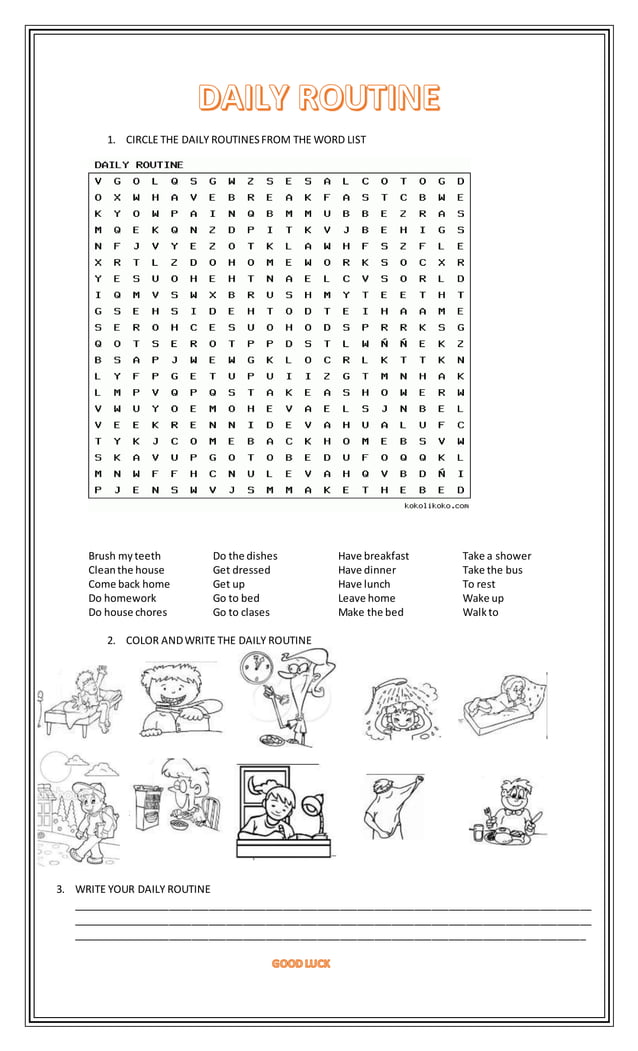 Sopa de letras rutinas diarias EN INGLES | PDF