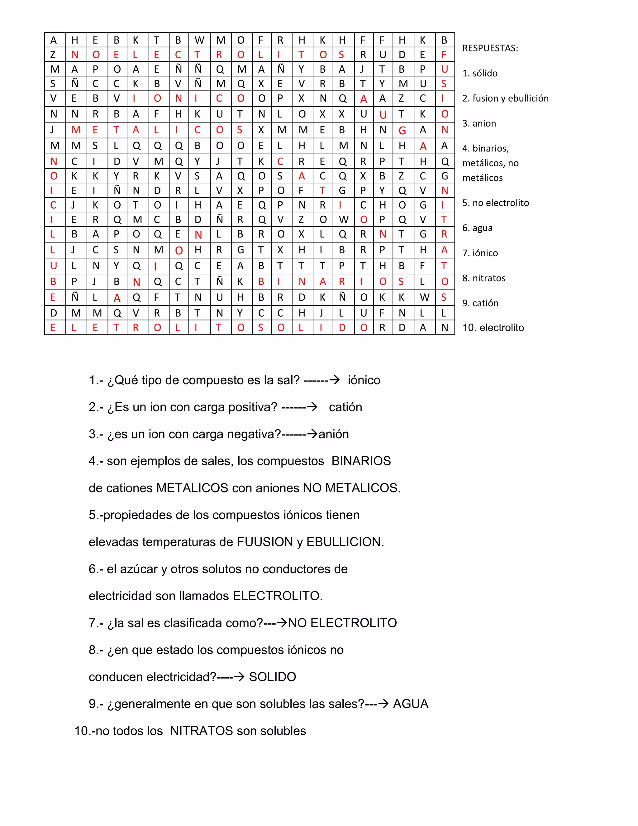 Sopa de letras sales | DOCX | Chemistry | Science