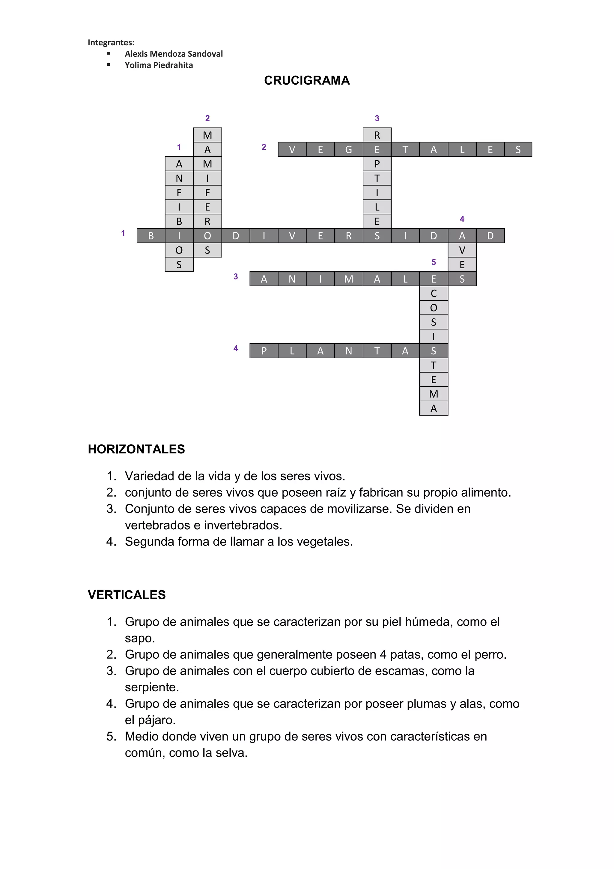 Sopa de letras y crucigrama sobre biodiversidad | DOCX
