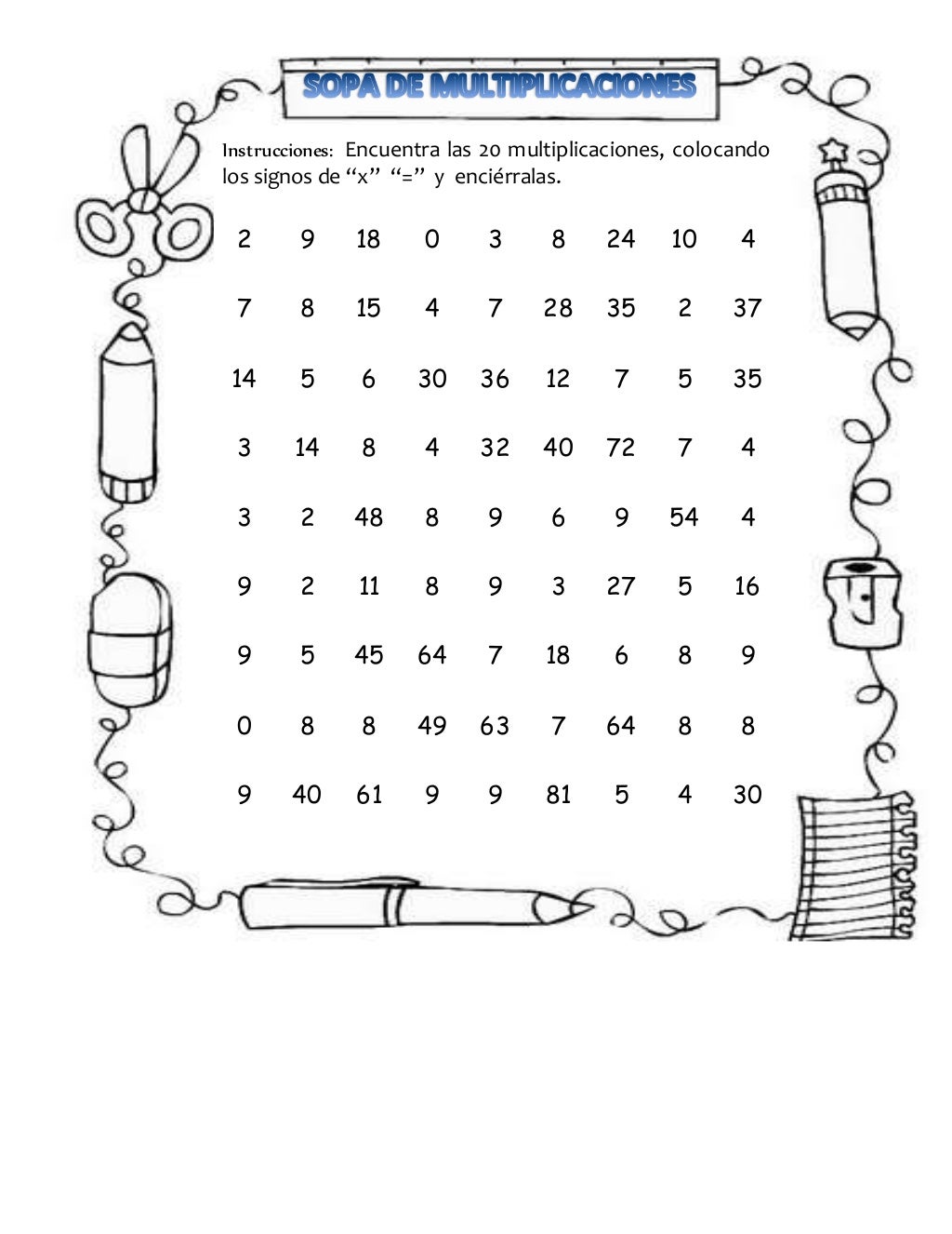 Sopa de multiplicaciones