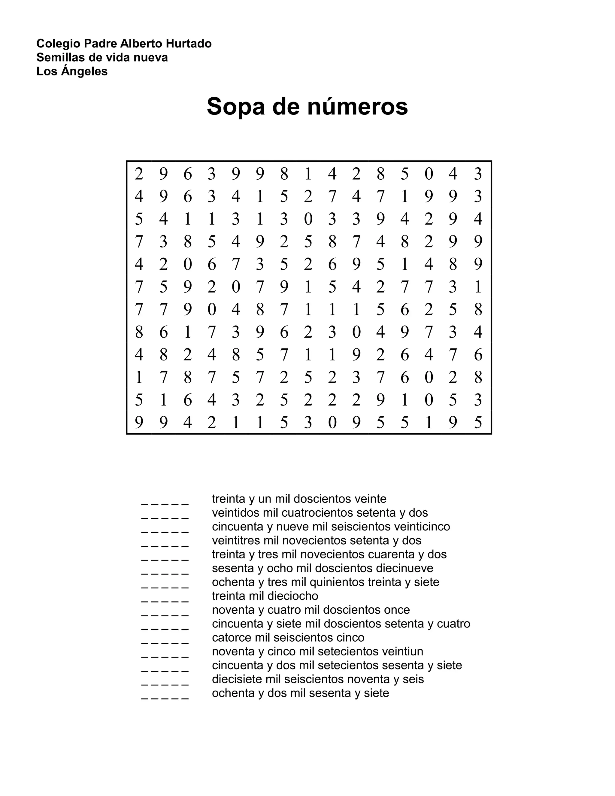 Sopa de números | DOC