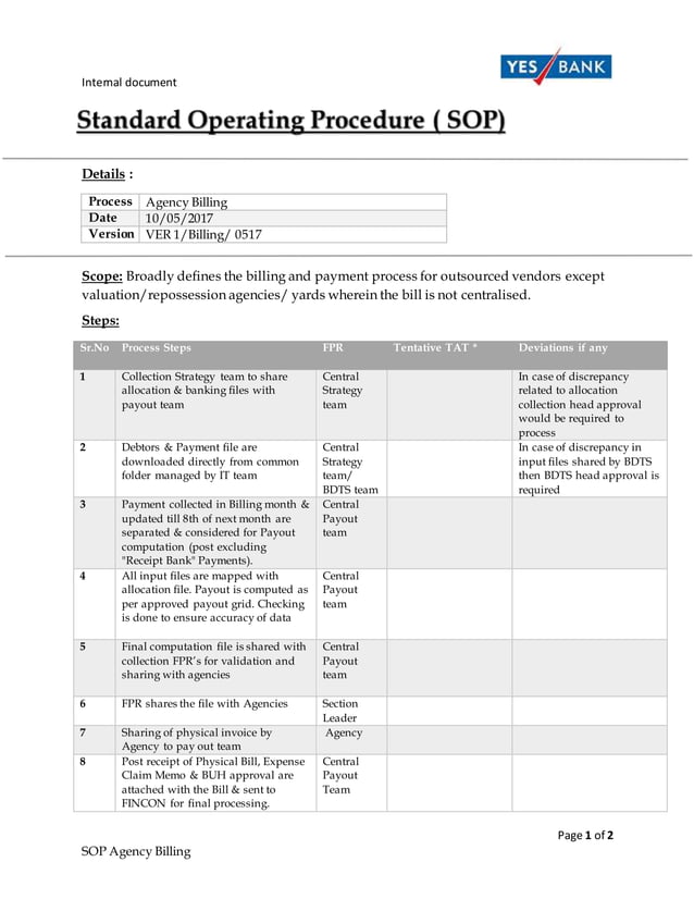 SOP Agency billing | DOCX | Business | Business and Finance