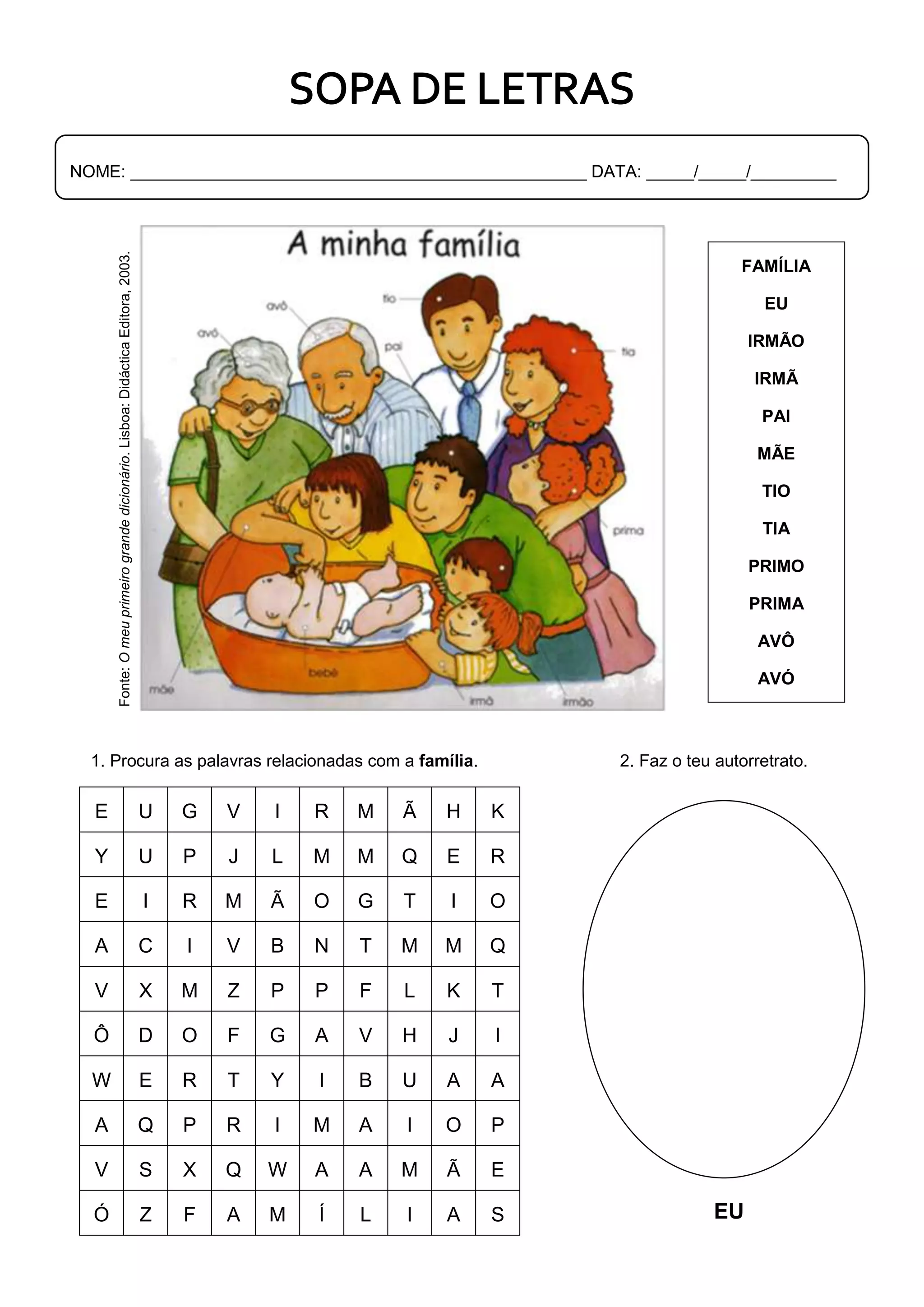 Sopa de letras - A familia | DOCX