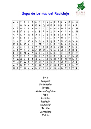 Sopa letras reciclaje | PDF