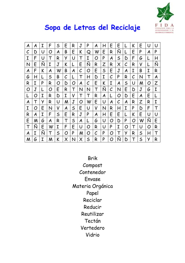 Sopa letras reciclaje | PDF