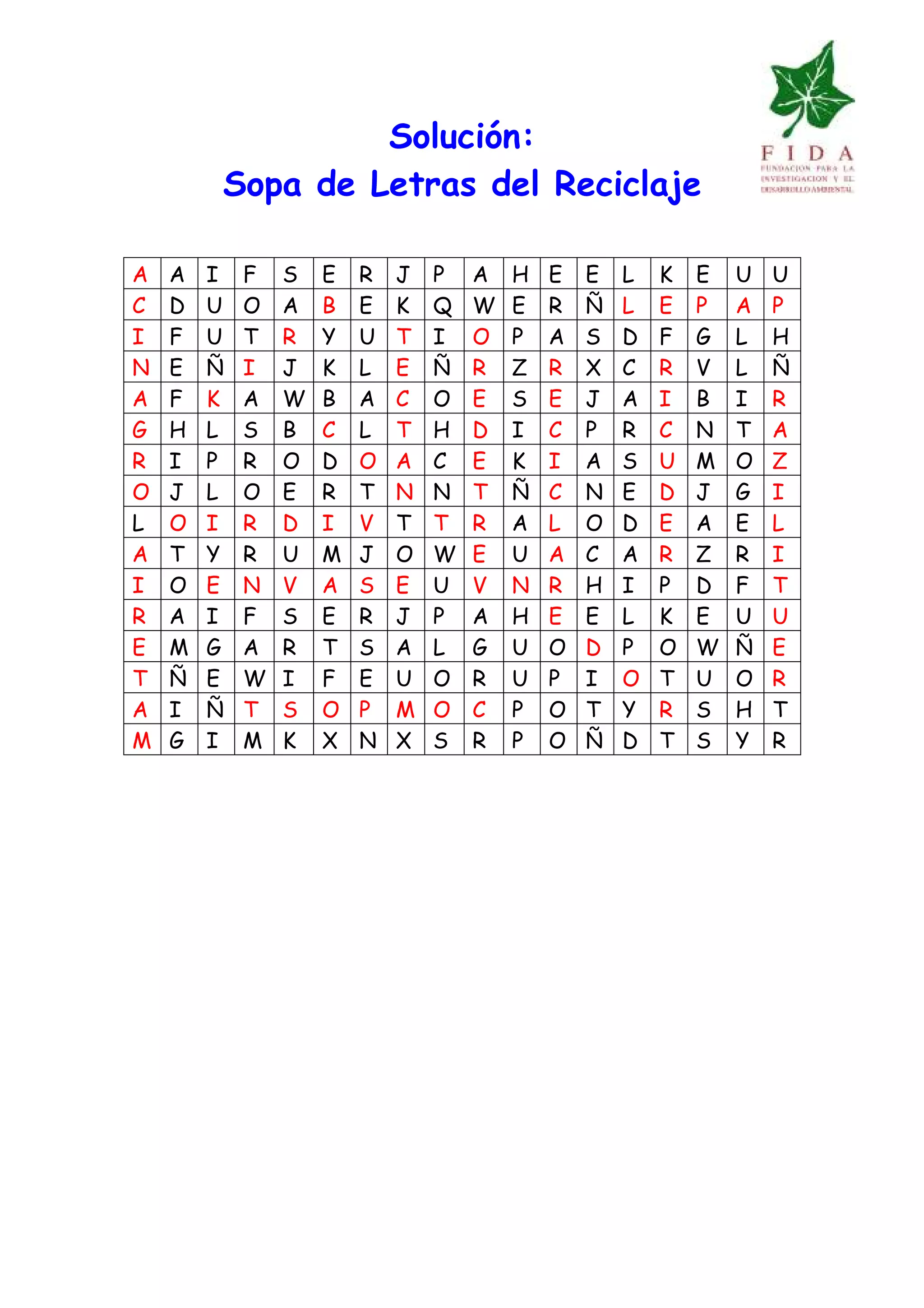 Sopa letras reciclaje (2) | PDF