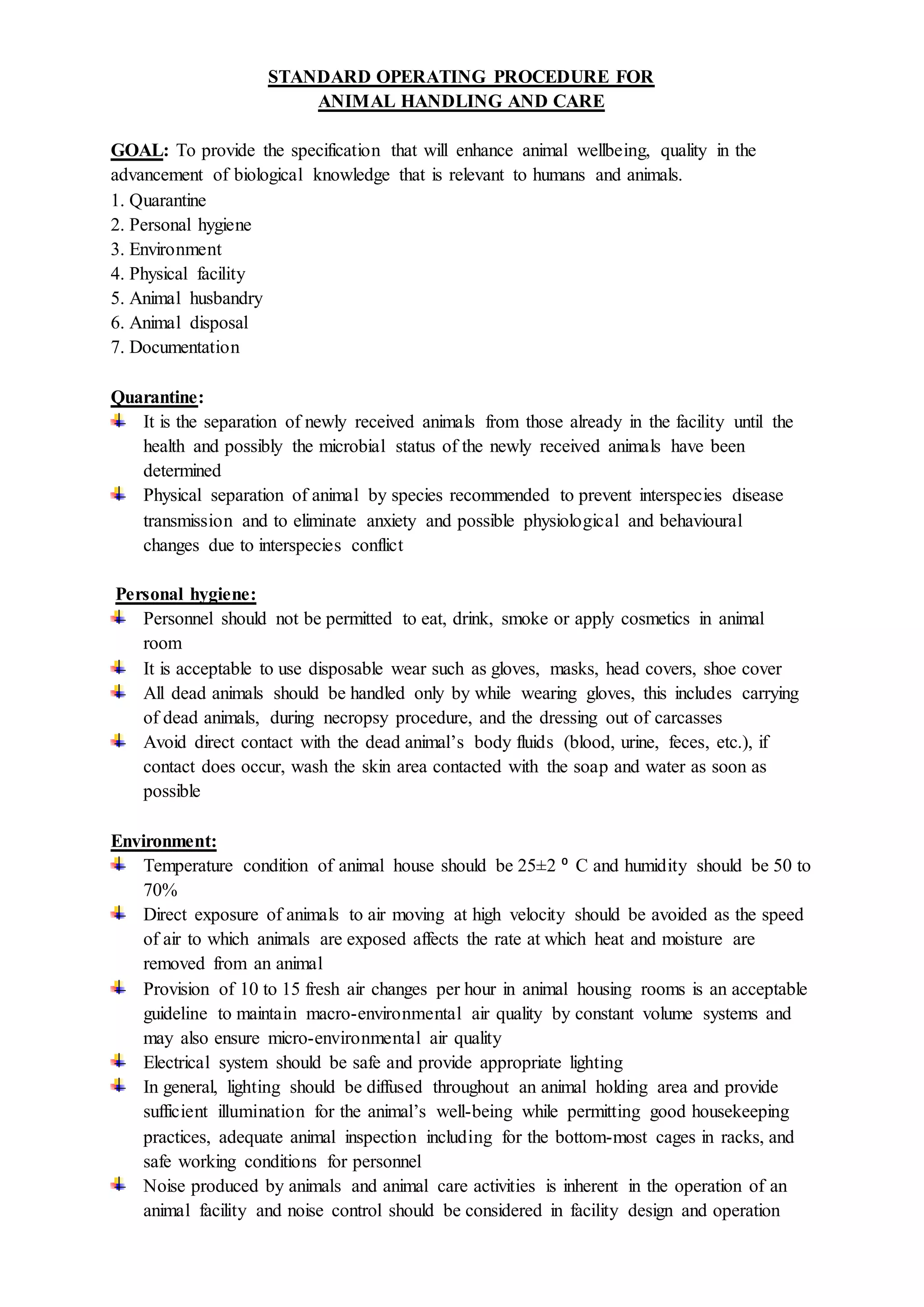 Standard Operating Procedure for animal house | DOCX