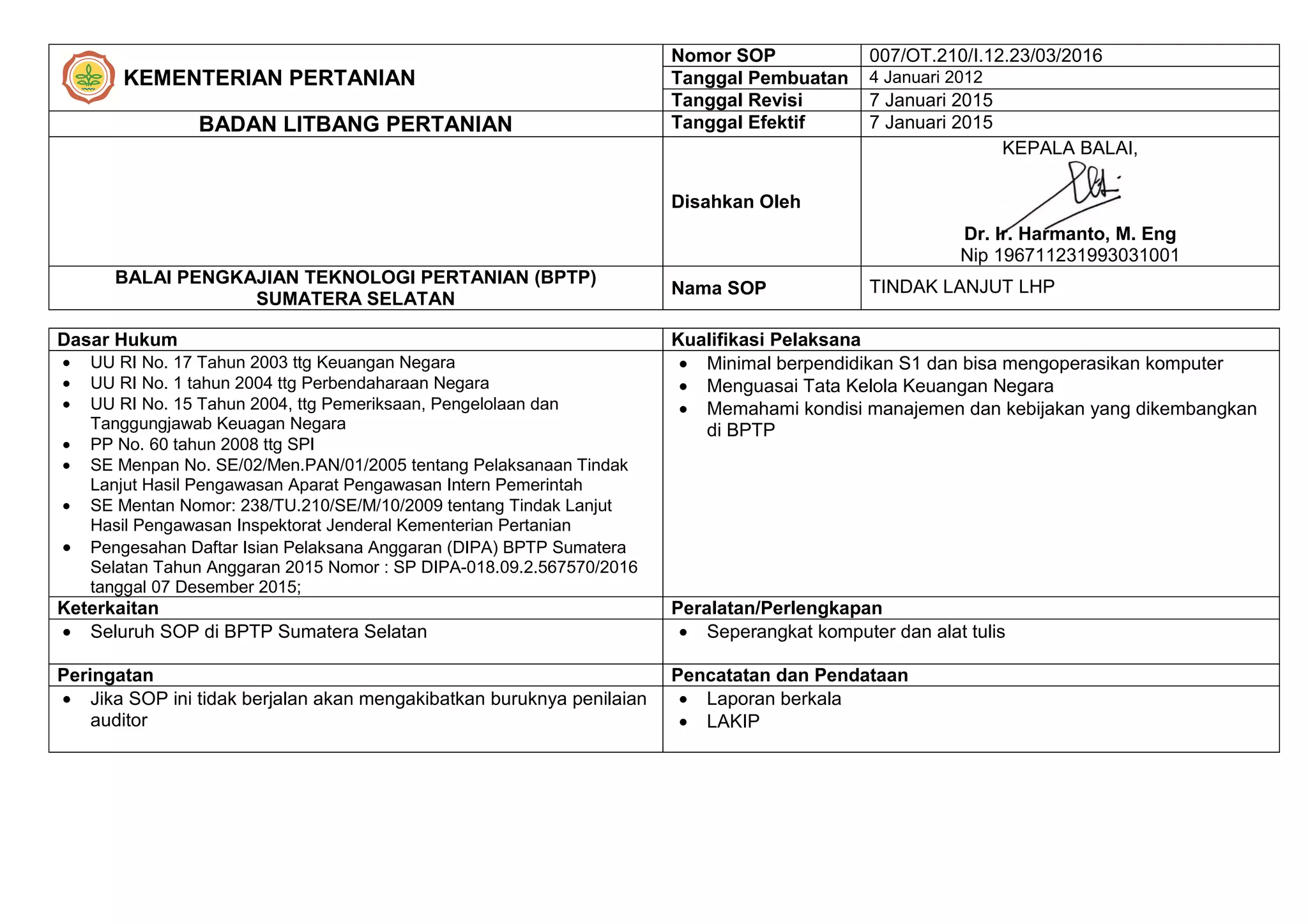 Sop bagian tata usaha | PDF