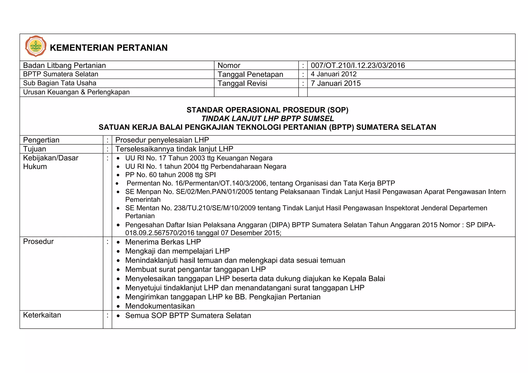 Sop bagian tata usaha | PDF