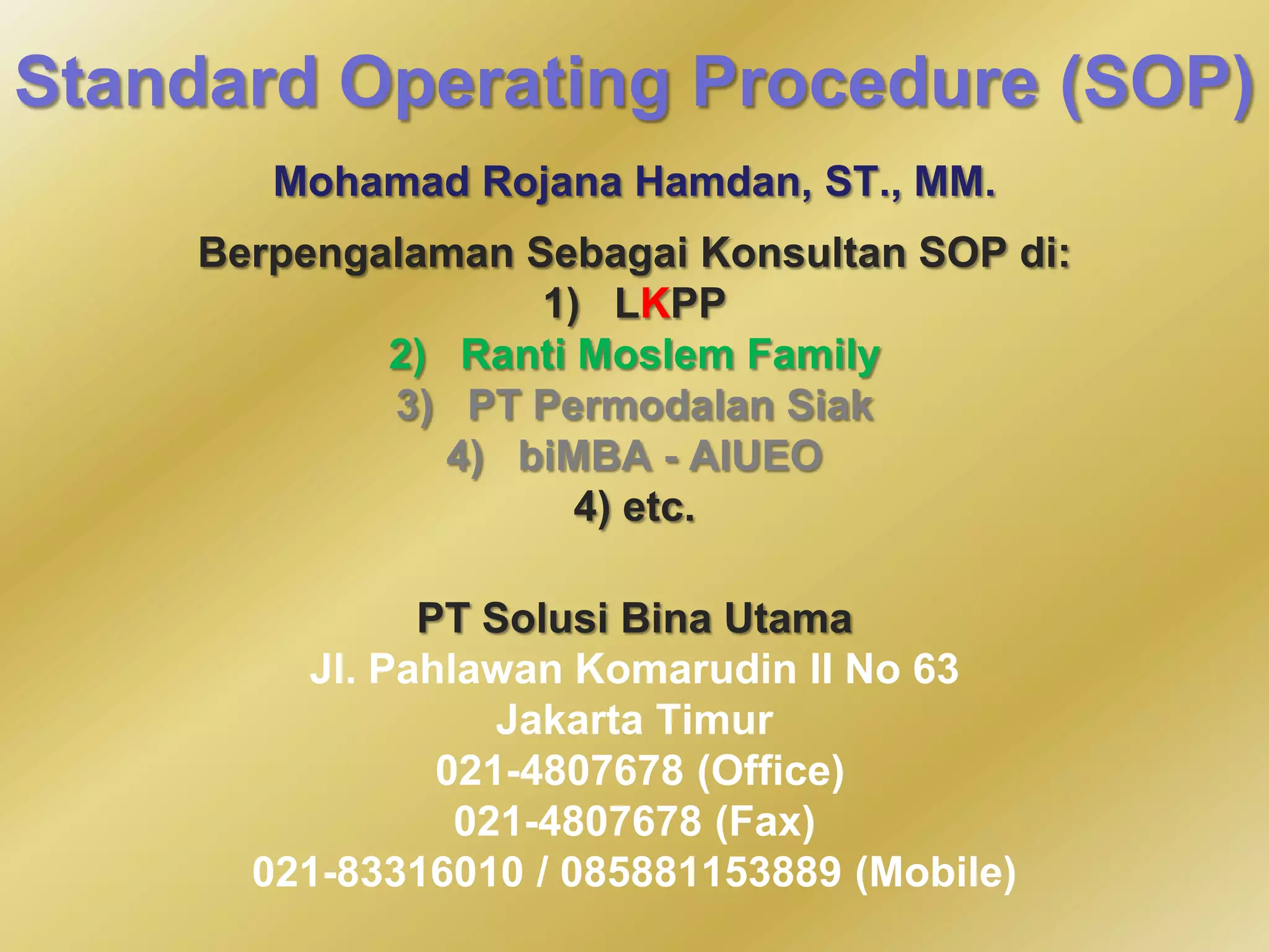Menyusun Standard Operating Procedure (SOP) Sesuai KPI (SOP Base on KPI ...