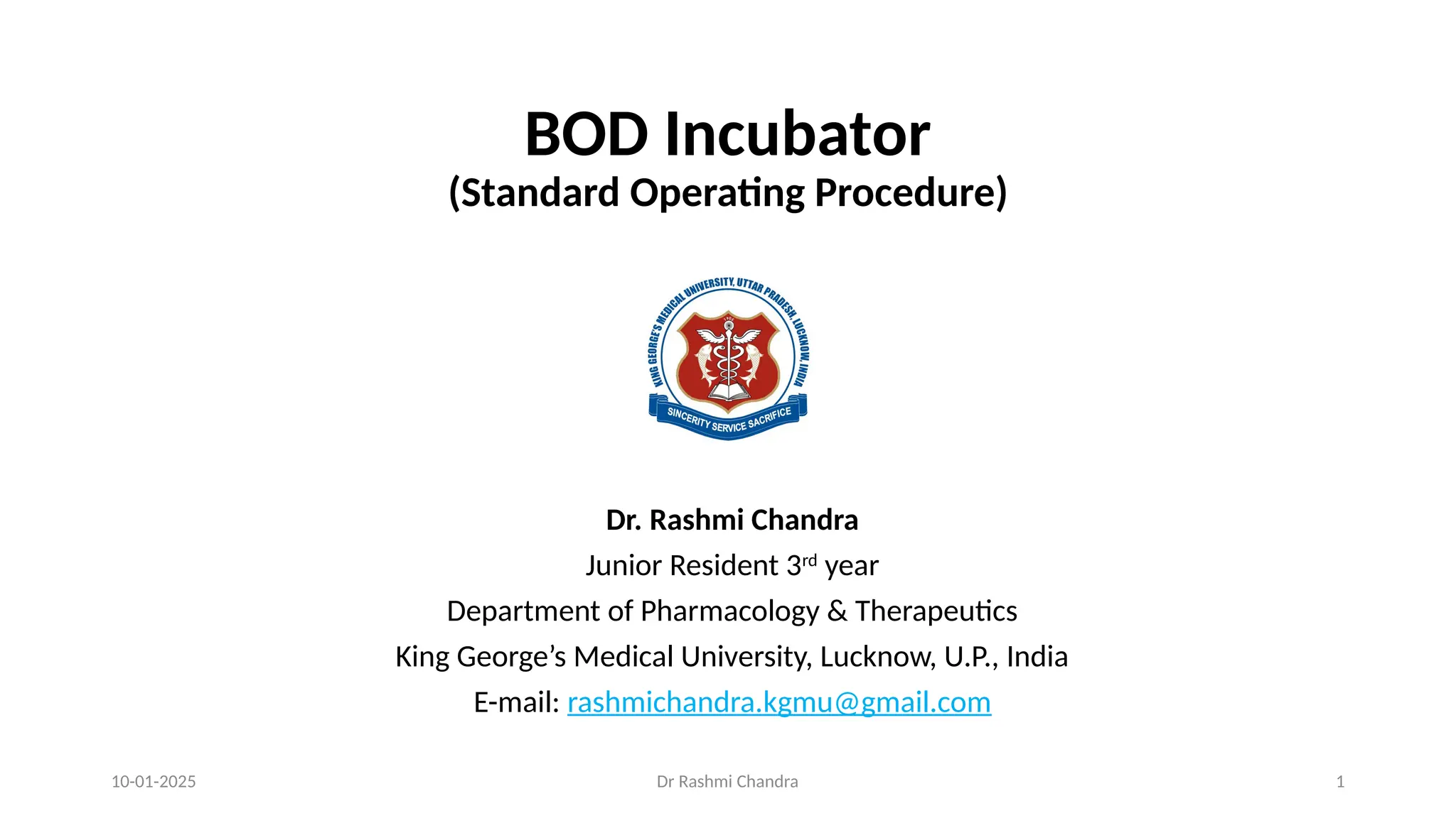 BOD Incubator (Standard operating procedure) | PPTX
