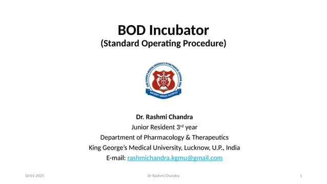 BOD Incubator (Standard operating procedure) | PPTX