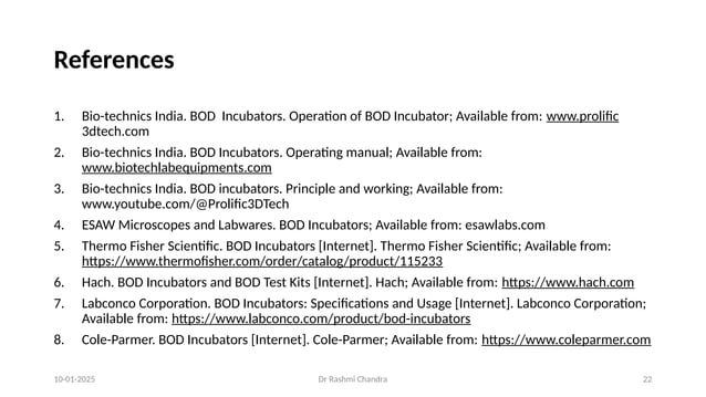 BOD Incubator (Standard operating procedure) | PPTX