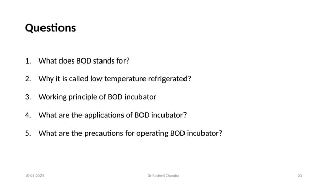 BOD Incubator (Standard operating procedure) | PPTX
