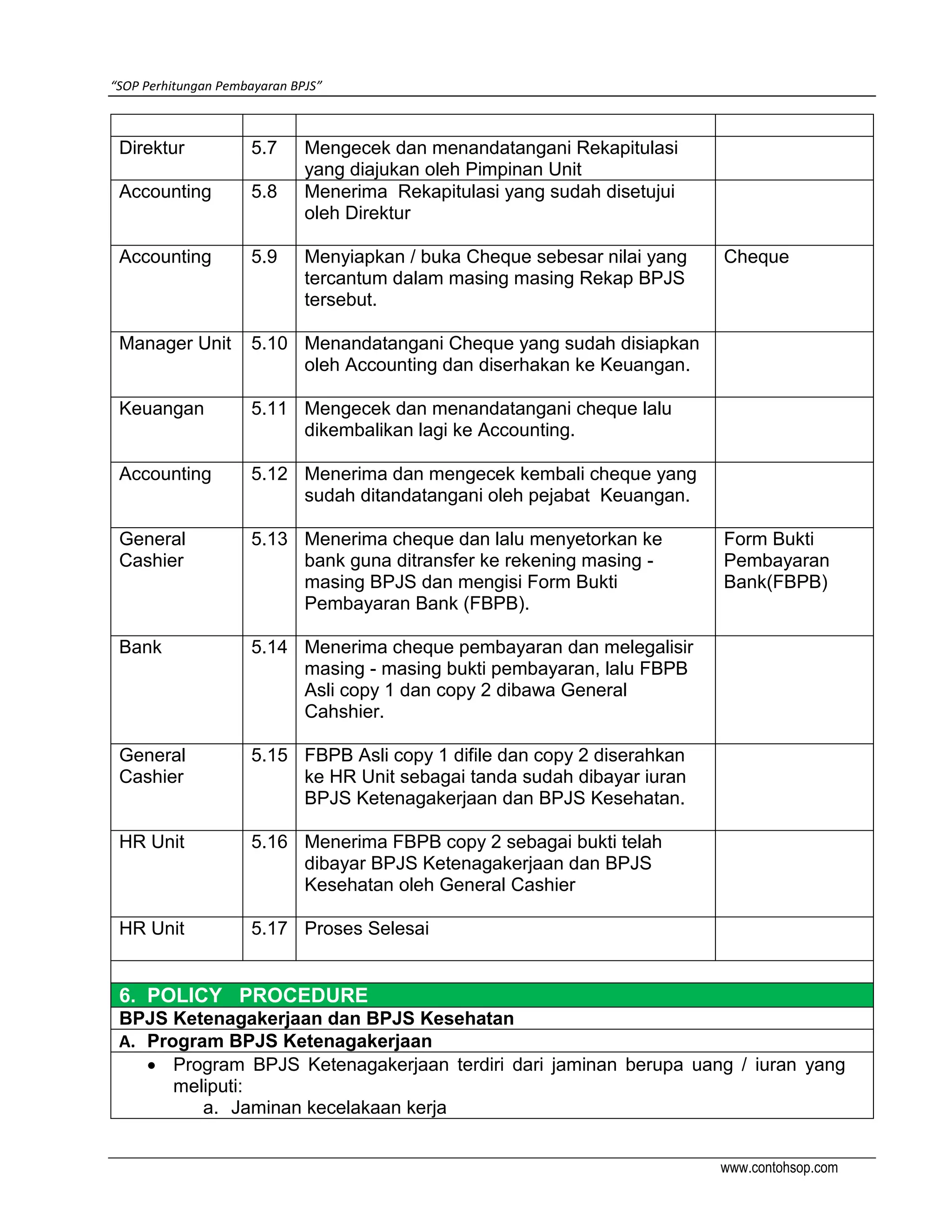 SOP PERHITUNGAN & PEMBAYARAN BPJS KETENAGAKERJAAN dan BPJS KESEHATAN | PDF