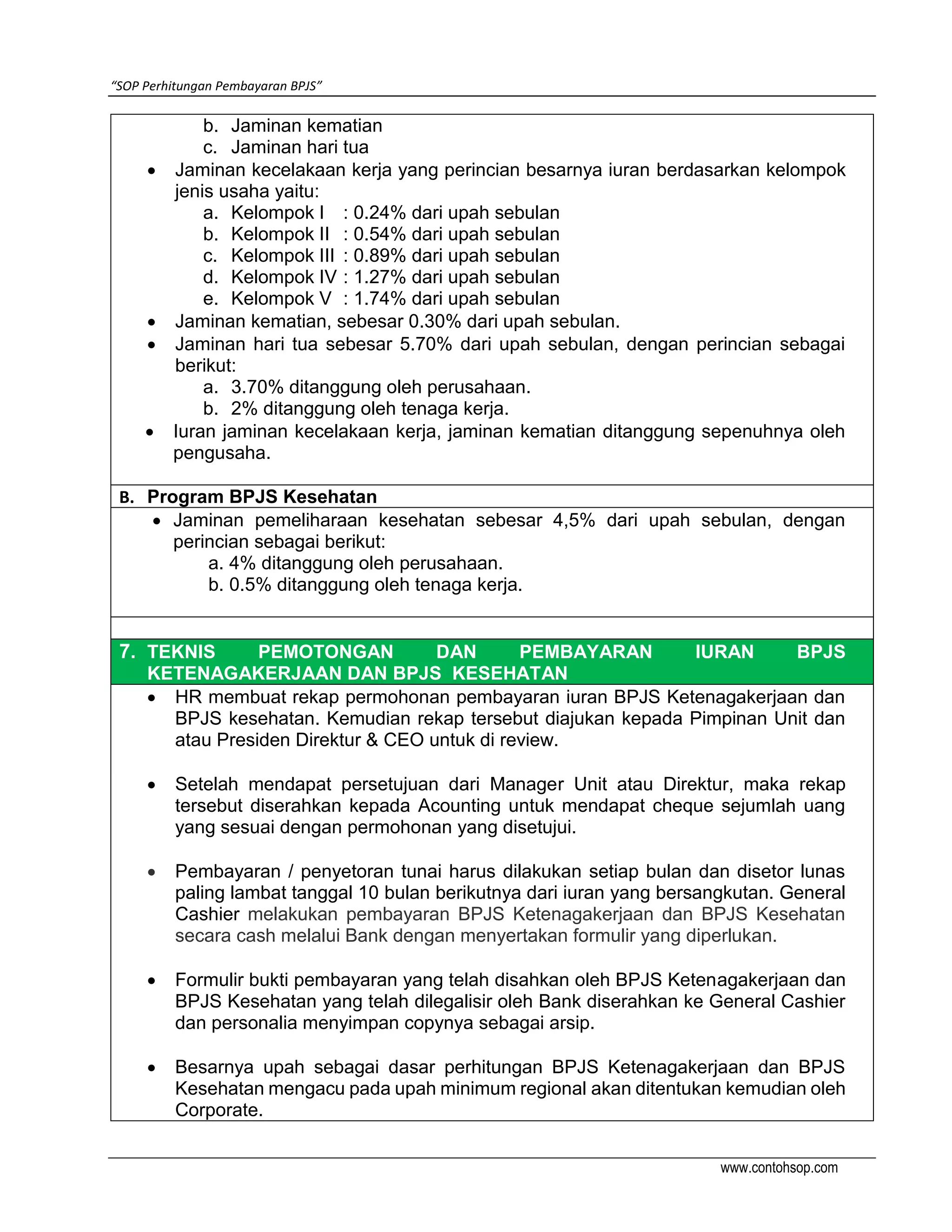 SOP PERHITUNGAN & PEMBAYARAN BPJS KETENAGAKERJAAN dan BPJS KESEHATAN | PDF