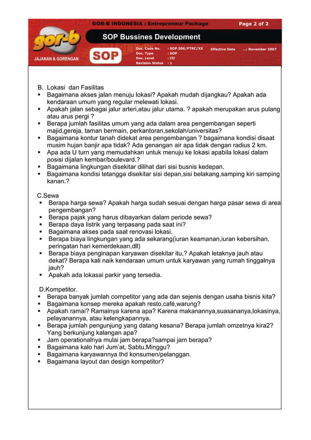 Contoh SOP business development | PDF