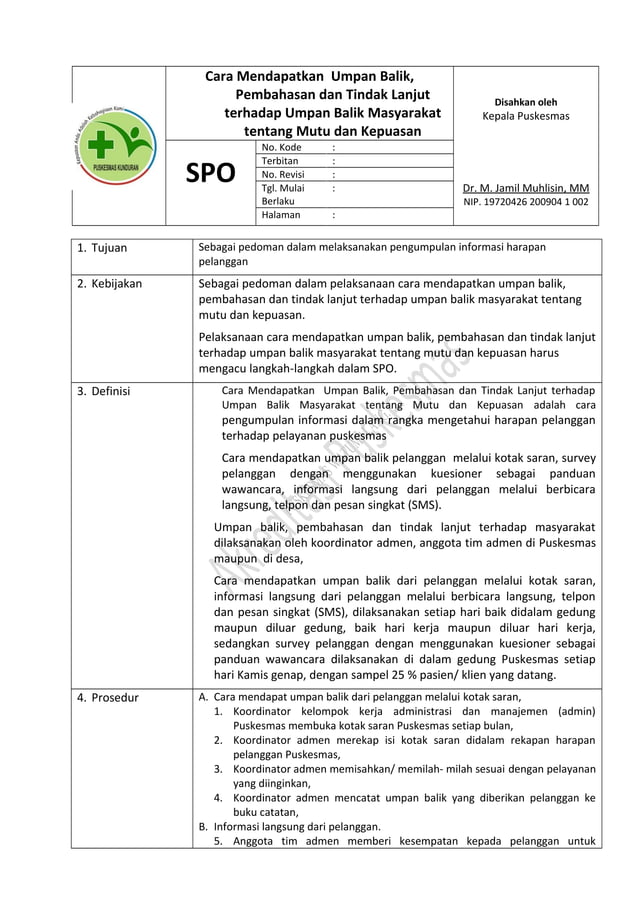 Sop cara mendapatkan umpan balik | PDF