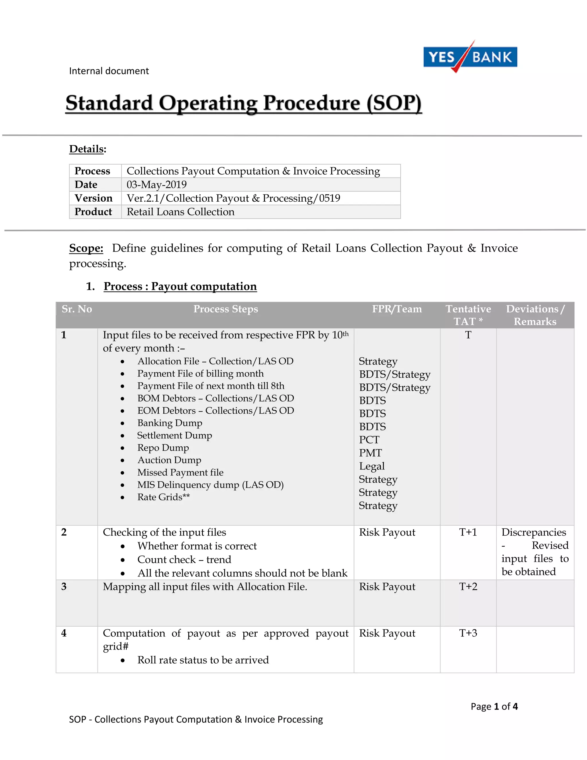 Sop collections payout computation invoice processing version 2. 1 | PDF