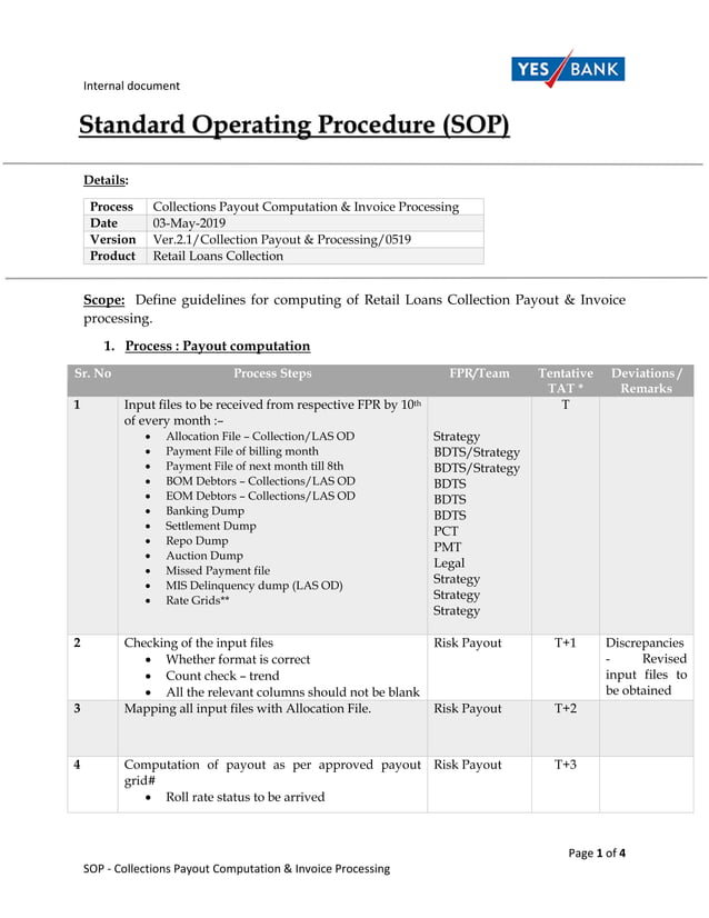 Sop collections payout computation invoice processing version 2. 1 | PDF