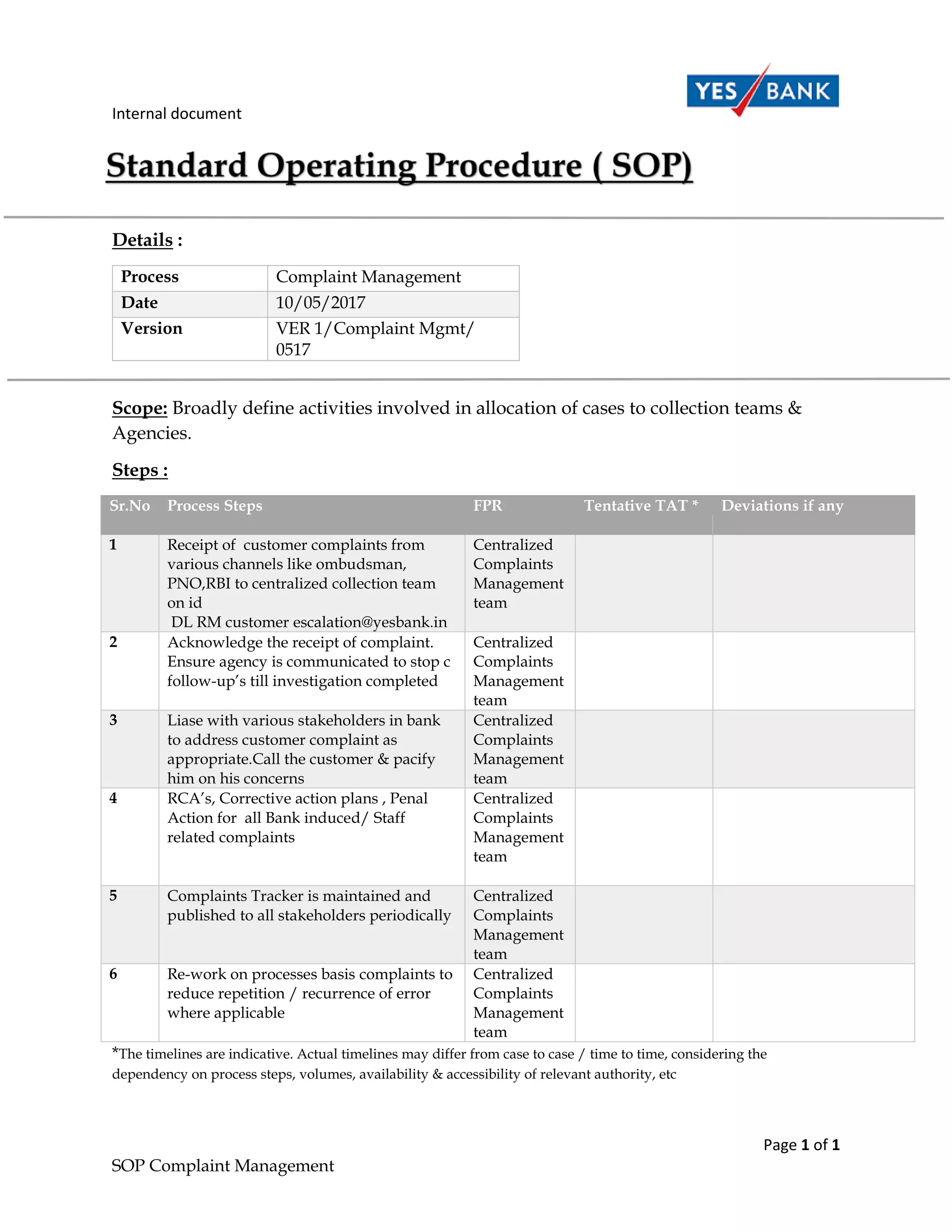 Sop complaint management version 1 | PDF