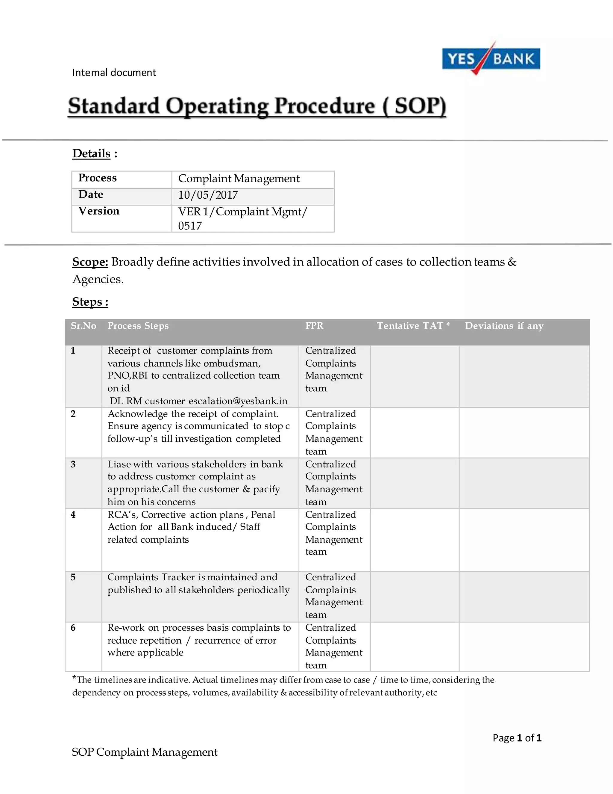 SOP Compliant Management | DOCX