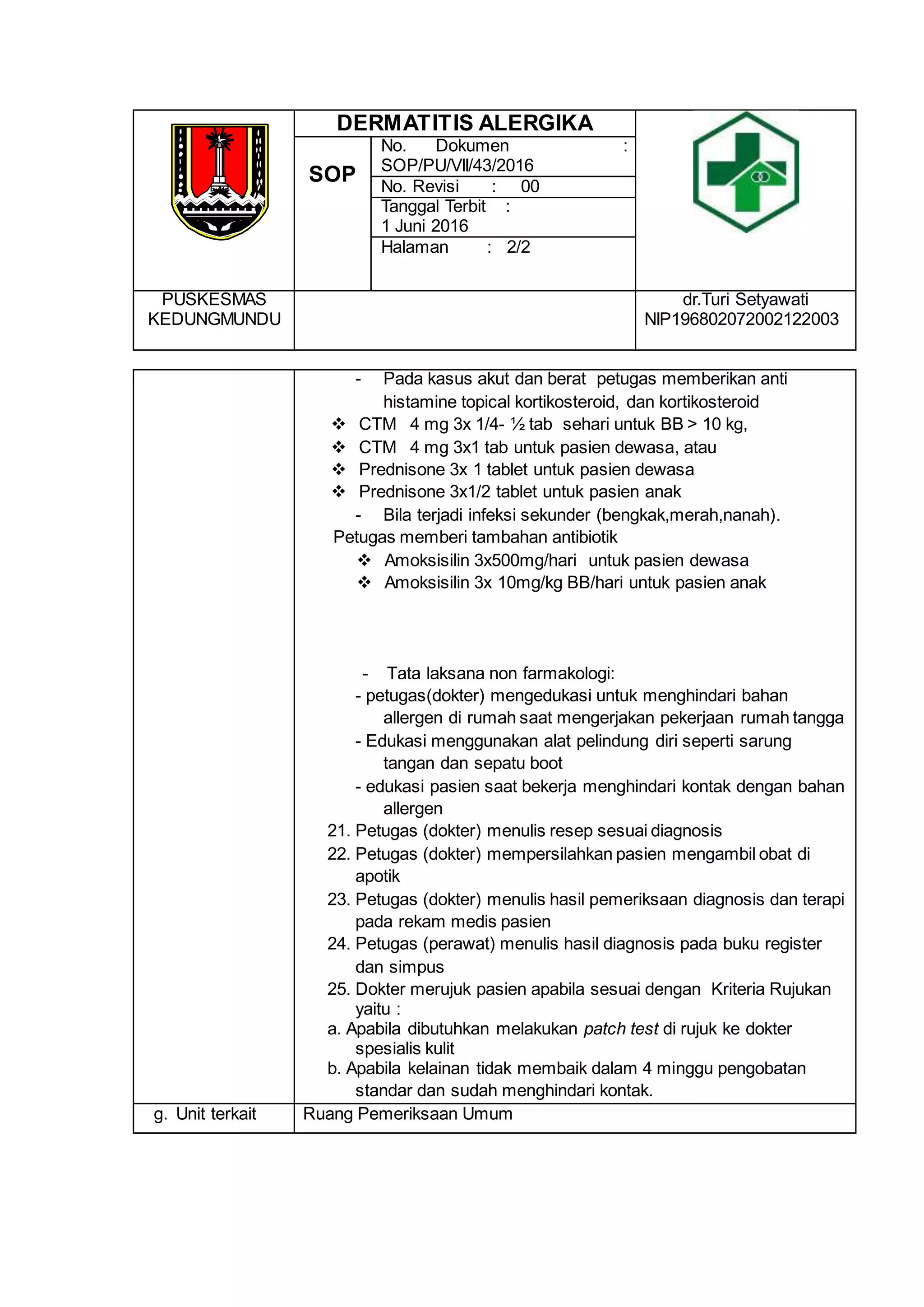 Sop dermatitis revisi | DOCX