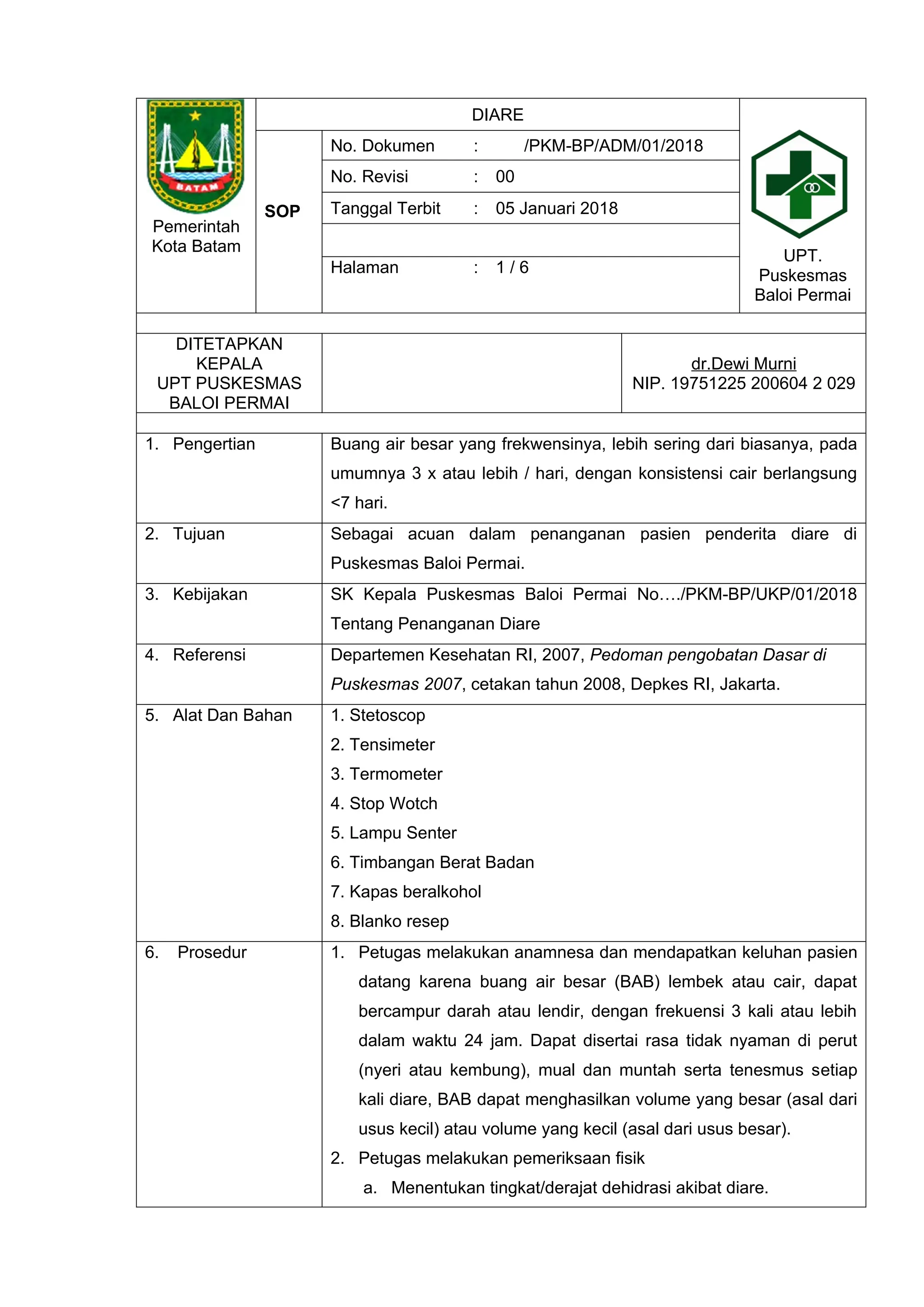 SOP DIARE BENAR. Tatalaksana Diare di Puskesmas.docx