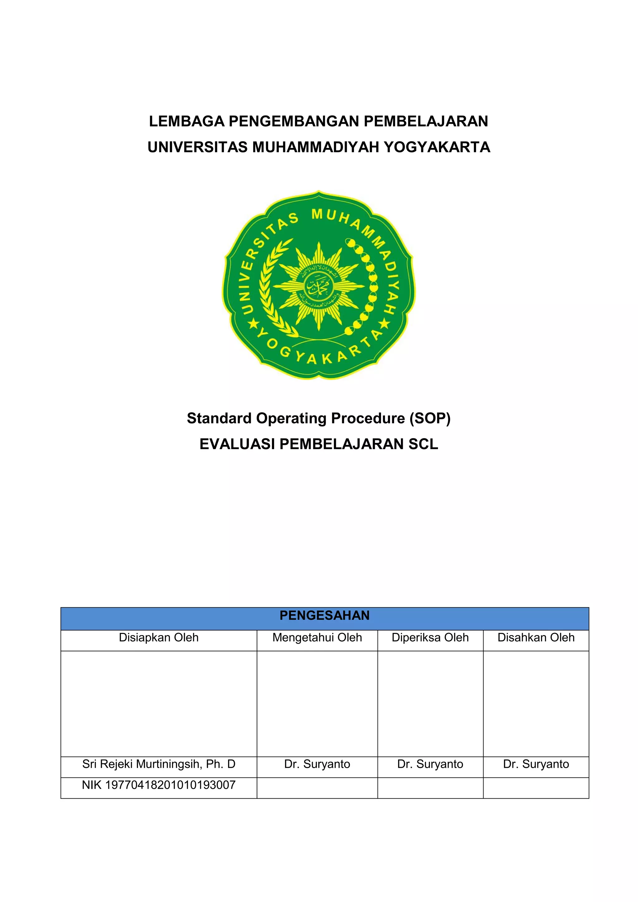 Sop evaluasi pembelajaran scl | PDF