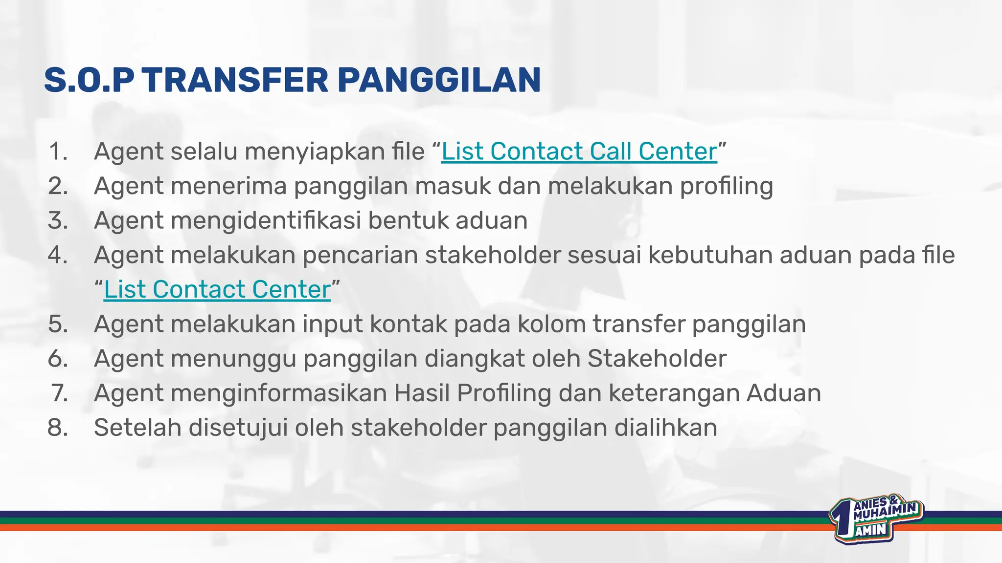 SOP & FLOW AGENT CALL CENTER TIMNAS AMIN | PPT