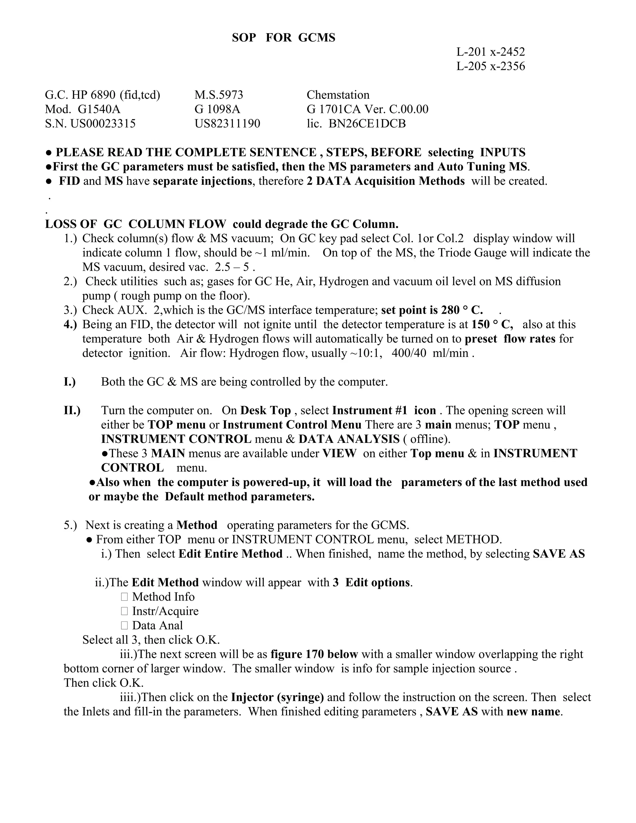 Basic SOP for Agilent 6890/5973 system | PDF