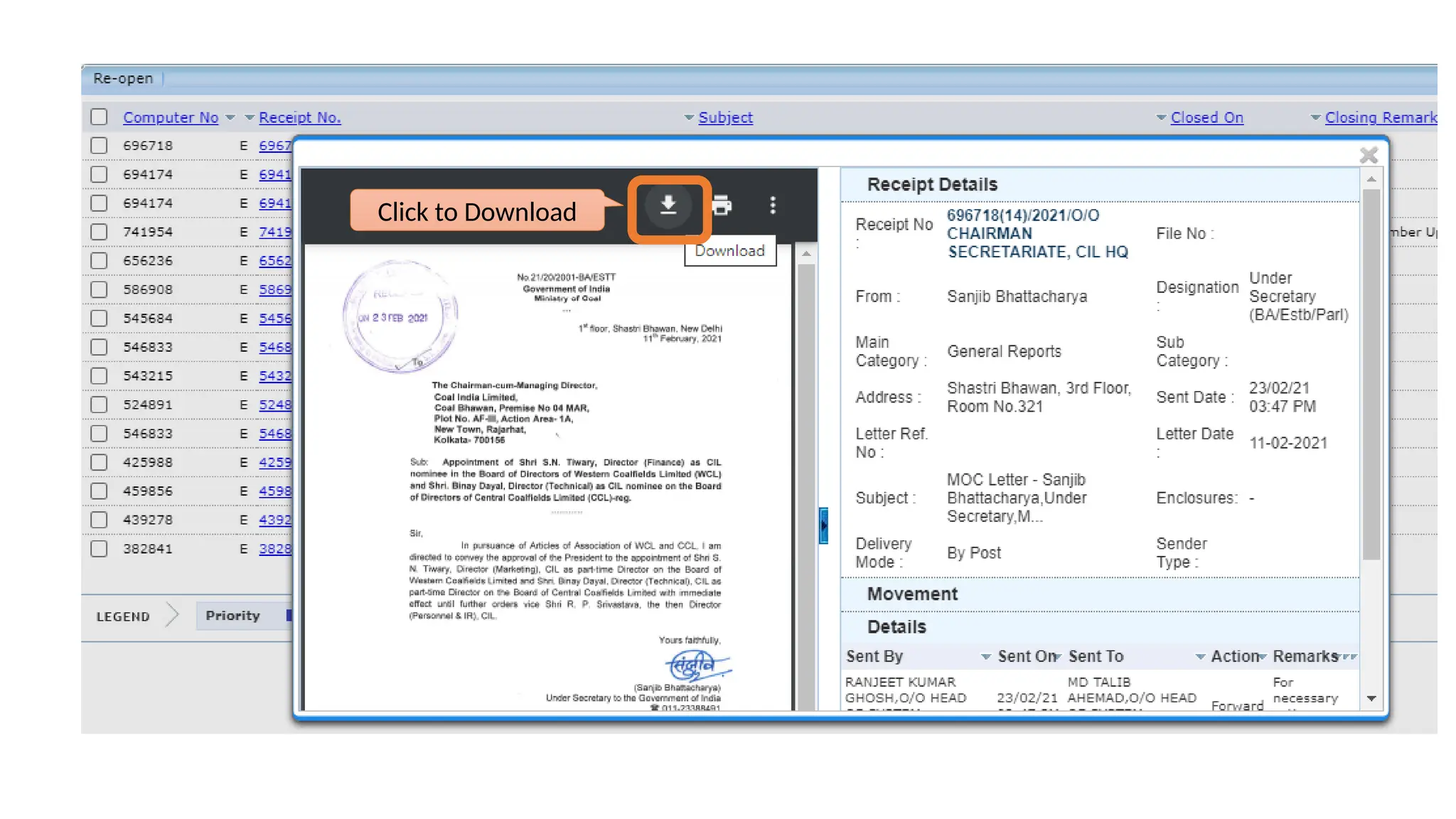 SOP for Downloading Files & Receipts from e-Office 30042021 | PPTX