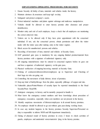 Sop for security of steel plants by Mr Vikas Marwah, विकास मारवाह | DOCX