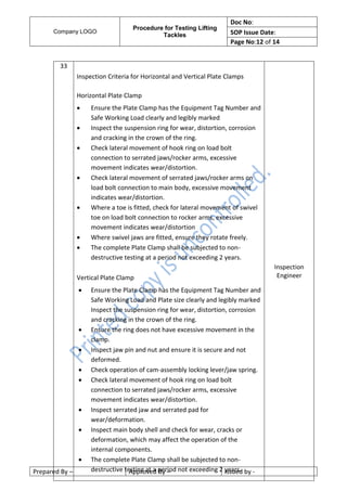 Safety Operating Procedure for Testing Lifting Tackles | DOCX