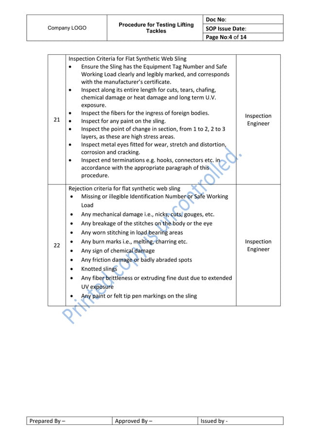 Safety Operating Procedure for Testing Lifting Tackles | PDF