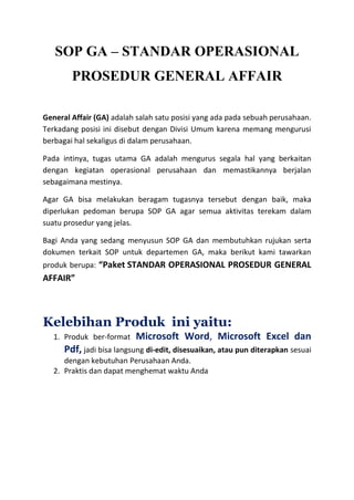 SOP GA - Standar Operasional Prosedur General Affair | PDF