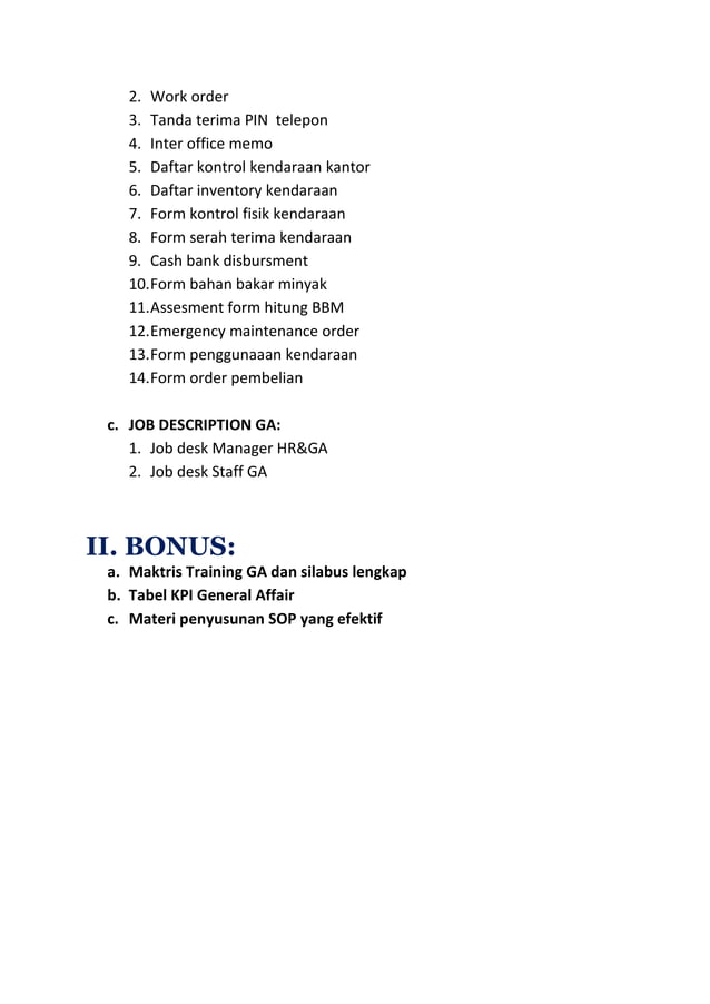 SOP GA - Standar Operasional Prosedur General Affair | PDF