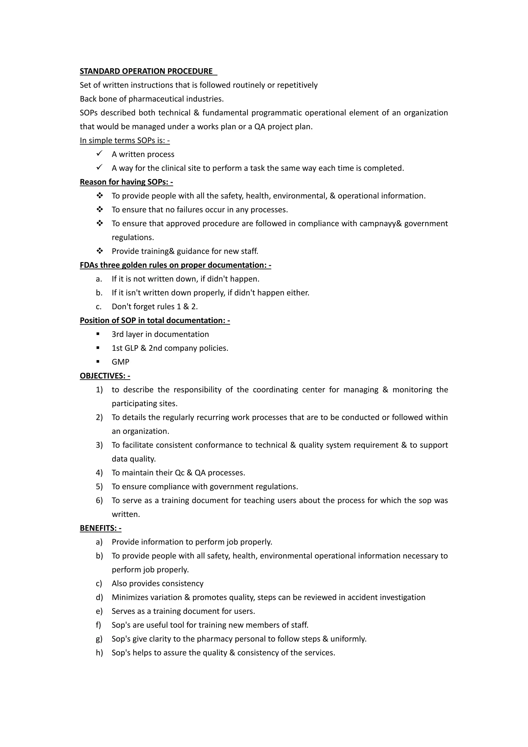Standard Operation Procedure (SOP) | PDF
