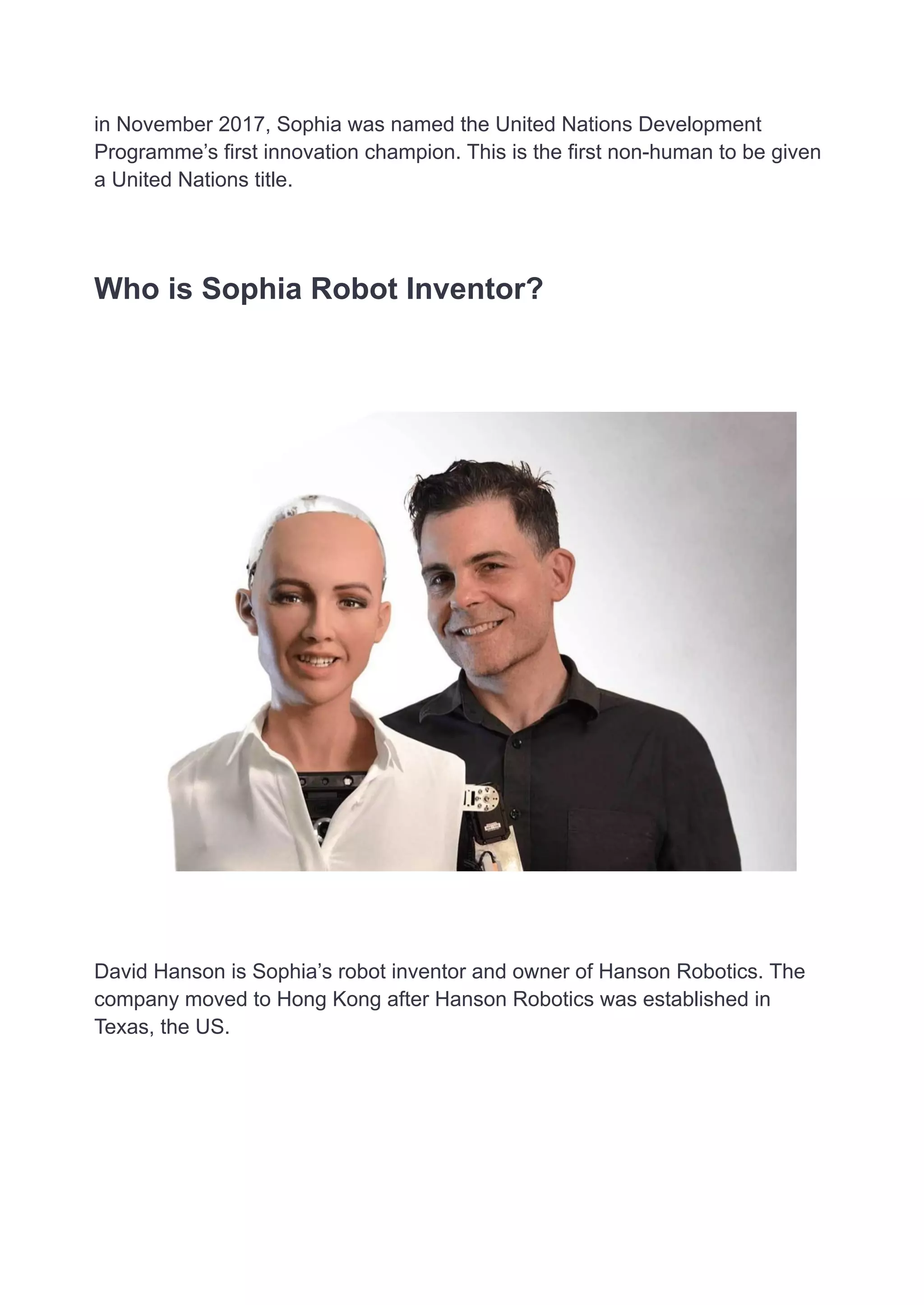 Sophia Robot Inventor – Who Invented Sophia | PDF