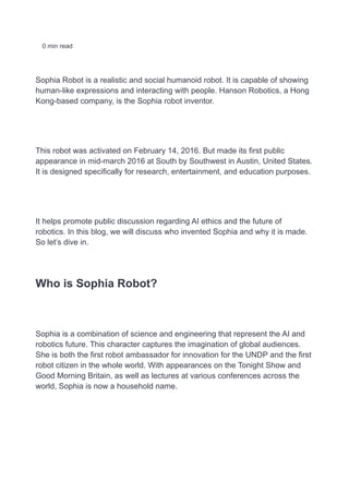 Sophia Robot Inventor – Who Invented Sophia | PDF